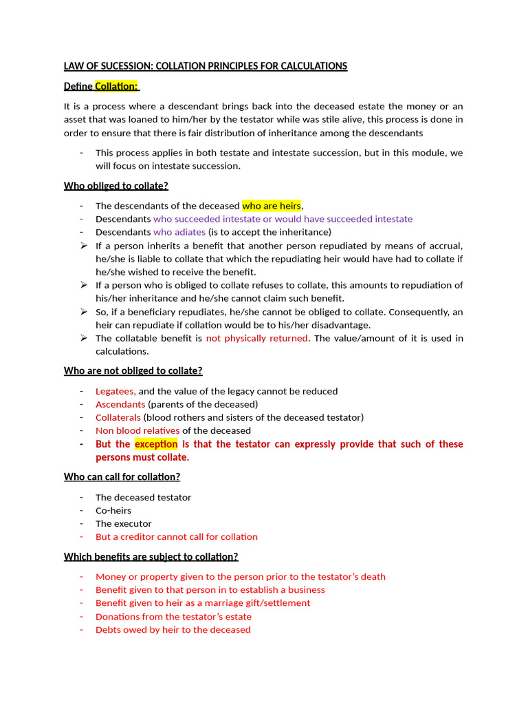 Intestate Succession Collation Guide | PDF | Inheritance | Intestacy