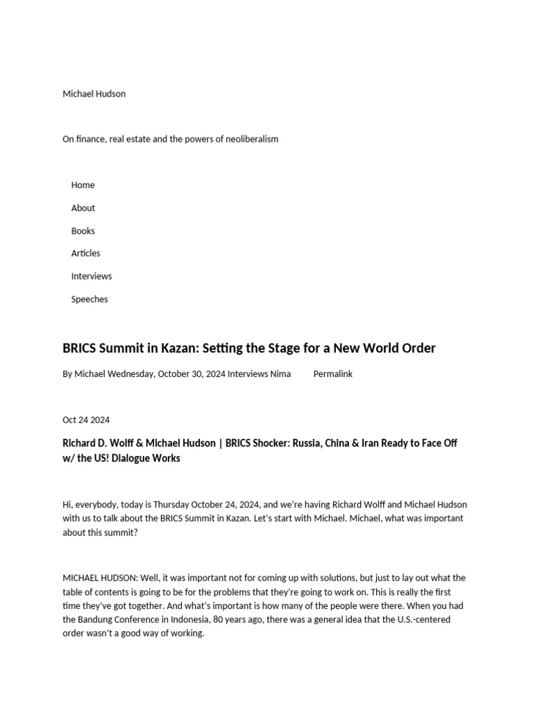 BRICS Summit in Kazan Setting The Stage For A New World Order | PDF ...