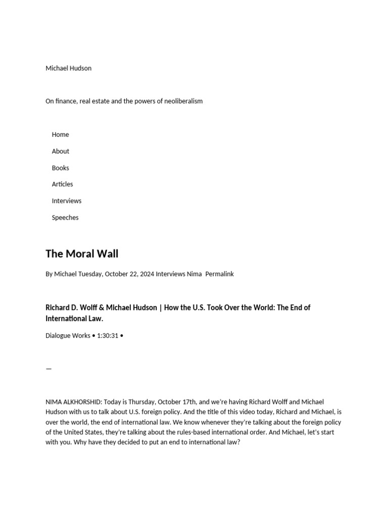 The Moral Wall M.Hudson R.Wolff | PDF | Israel | World Politics