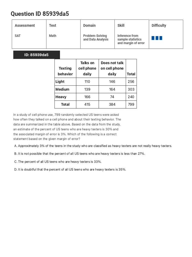 SAT Math: Data Analysis Practice | PDF | Statistics | Statistical Inference