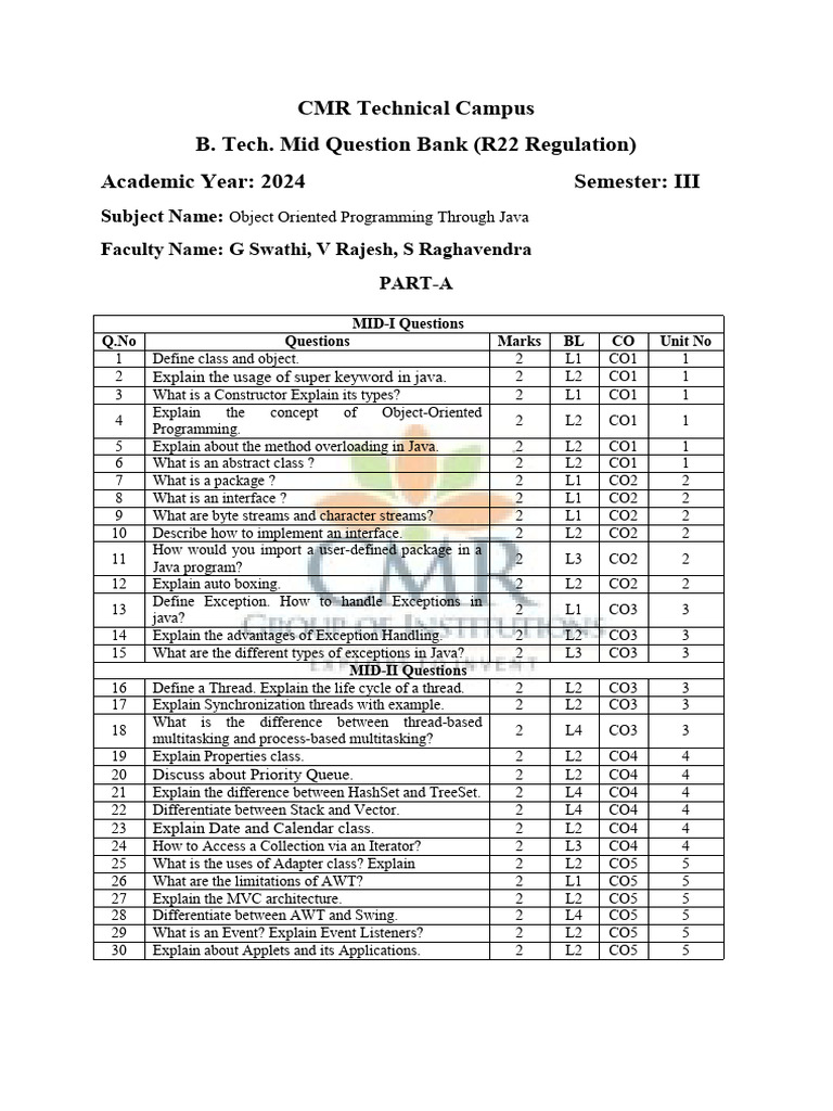 Java Programming Exam Guide | PDF | Java (Programming Language ...