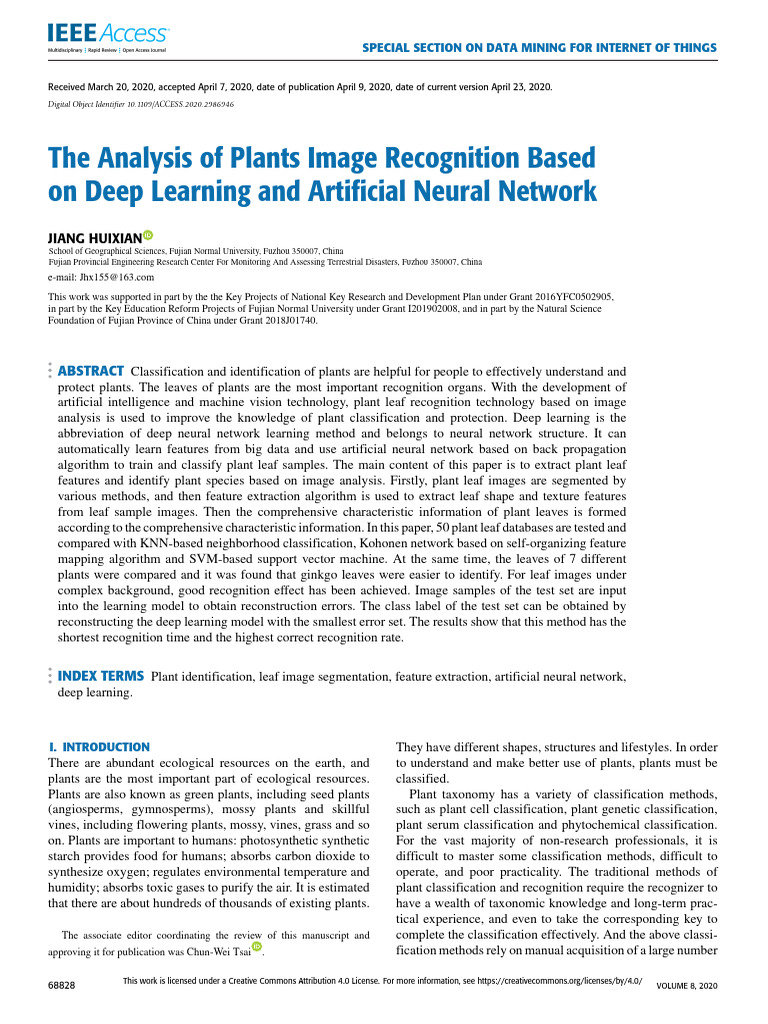 The Analysis of Plants Image Recognition Based On Deep Learning and Artificial Neural Network ...