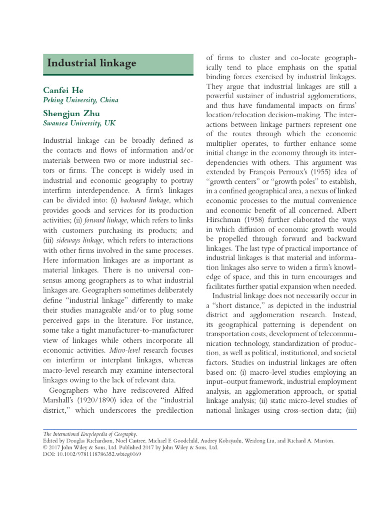 International Encyclopedia of Geography - 2016 - He - Industrial Linkage | PDF | Economics ...