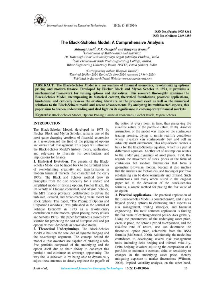 Black-Scholes Model Analysis in Finance | PDF | Black–Scholes Model ...