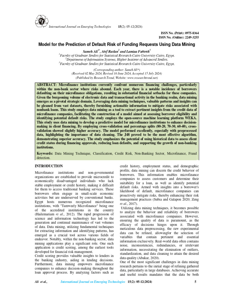 Model-for-the-Prediction-of-Default-Risk-of-Funding-Requests-Using-Data-Mining-Sameh-Ali-2 | PDF ...