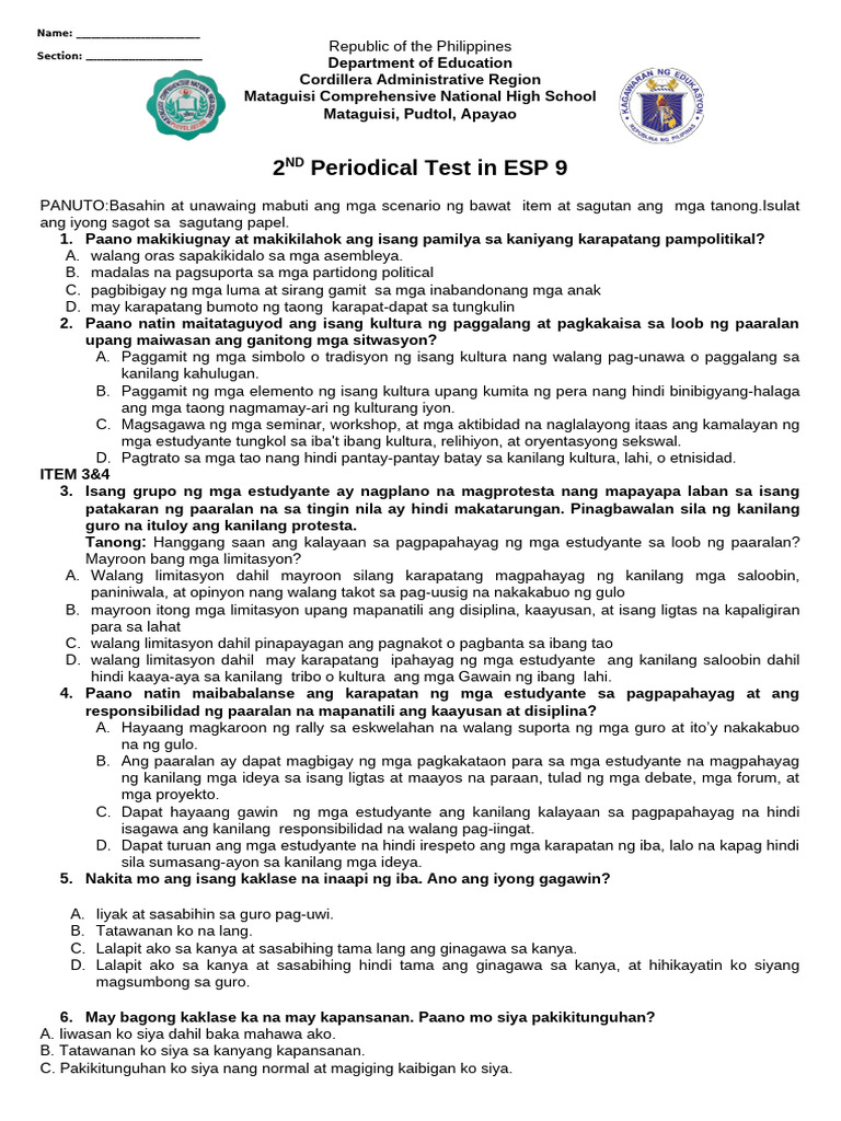 2nd Quarter Exam ESP 9 | PDF