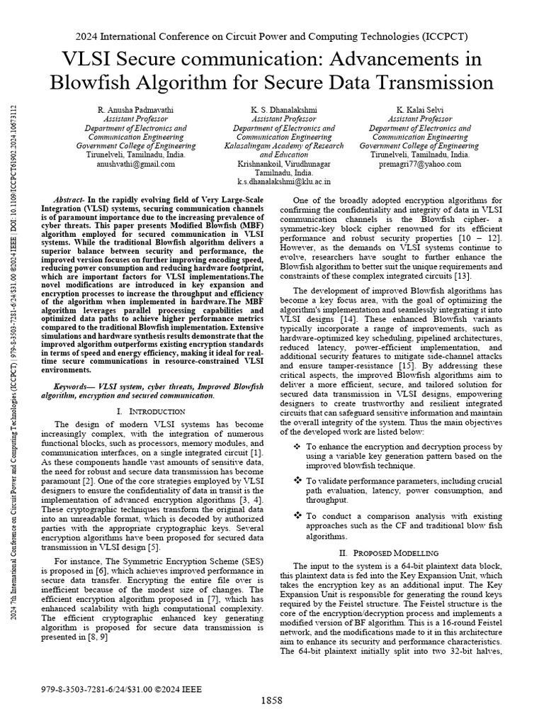 VLSI Secure Communication Advancements in Blowfish Algorithm For Secure Data Transmission | PDF ...