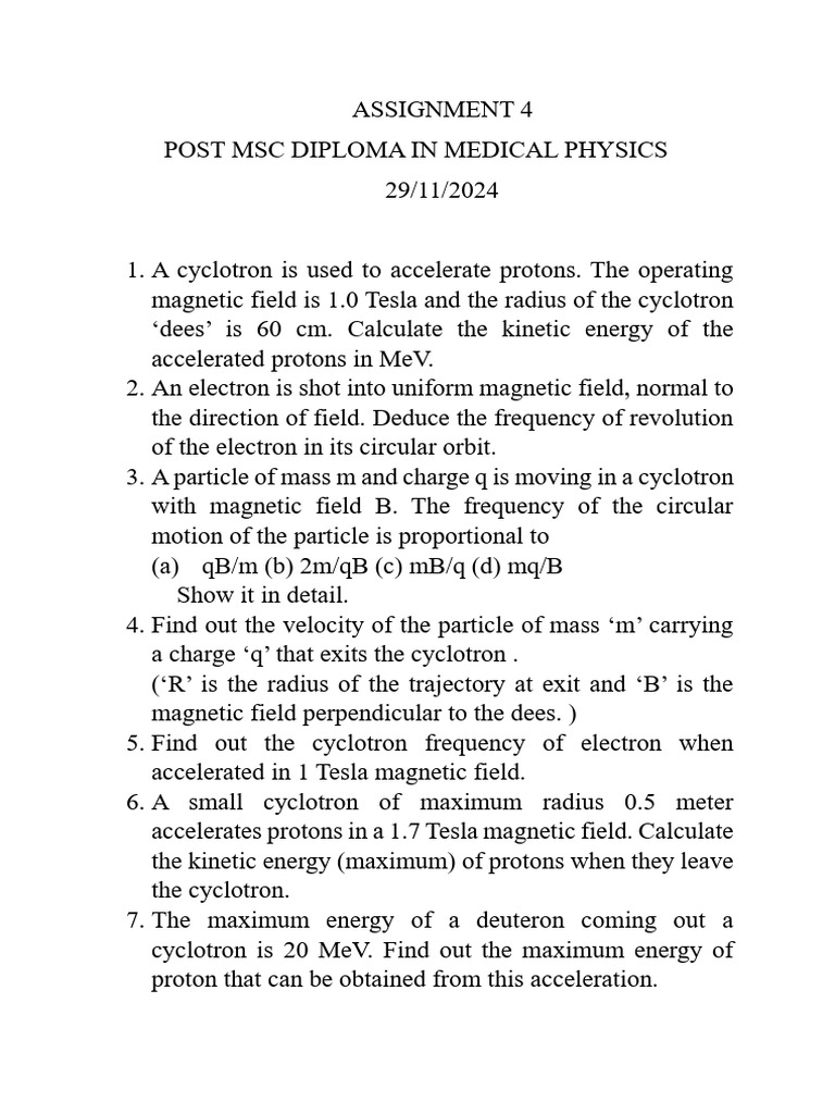 Cyclotron and Synchrotron Physics Problems | PDF