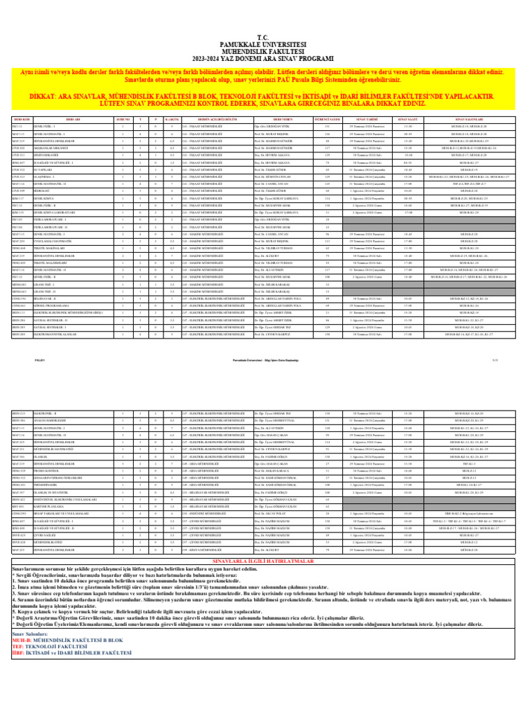 2023-2024 - Yaz Donemi - Ara Sinav - Programi | PDF