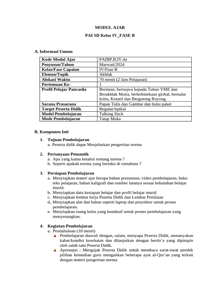 MODUL AJAR PAI BAB 4 KELAS 4 | PDF