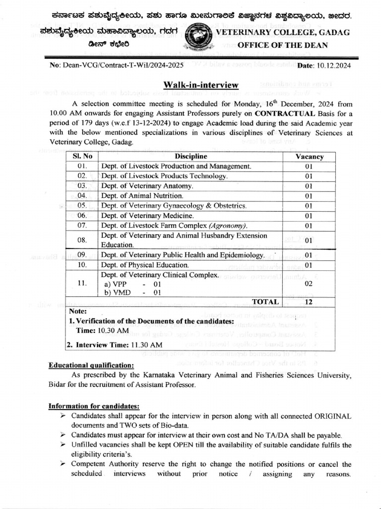 Circular Walk in Interview Contrctual Teacher VCG | PDF