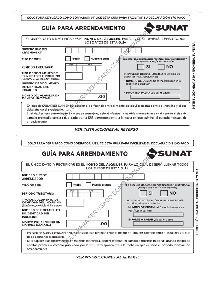 Guia de Arrendamiento Sunat | PDF