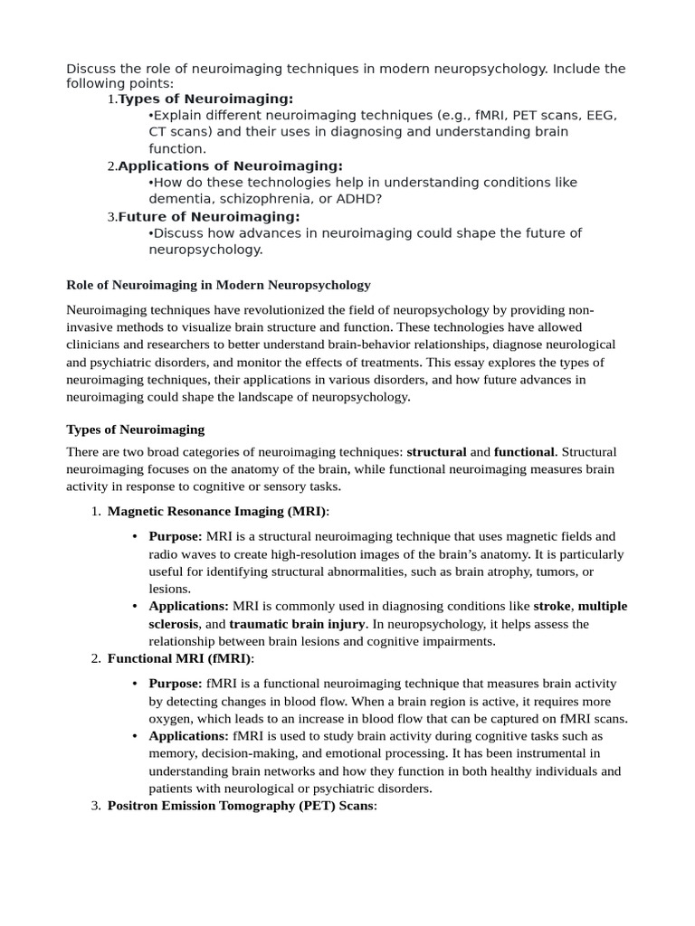 Role of Neuroimaging Techniques | PDF | Neuroimaging ...