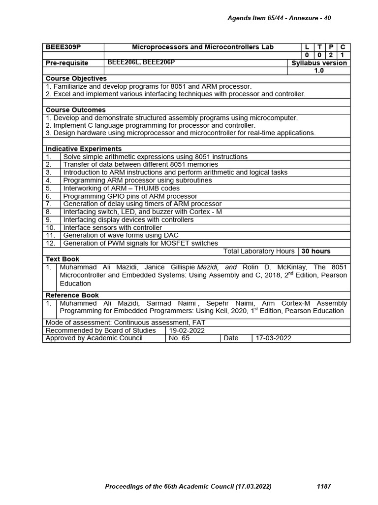 Beee309p Microprocessors And Microcontrollers Lab Lo 10 67 Microprocessors And Microcontrollers