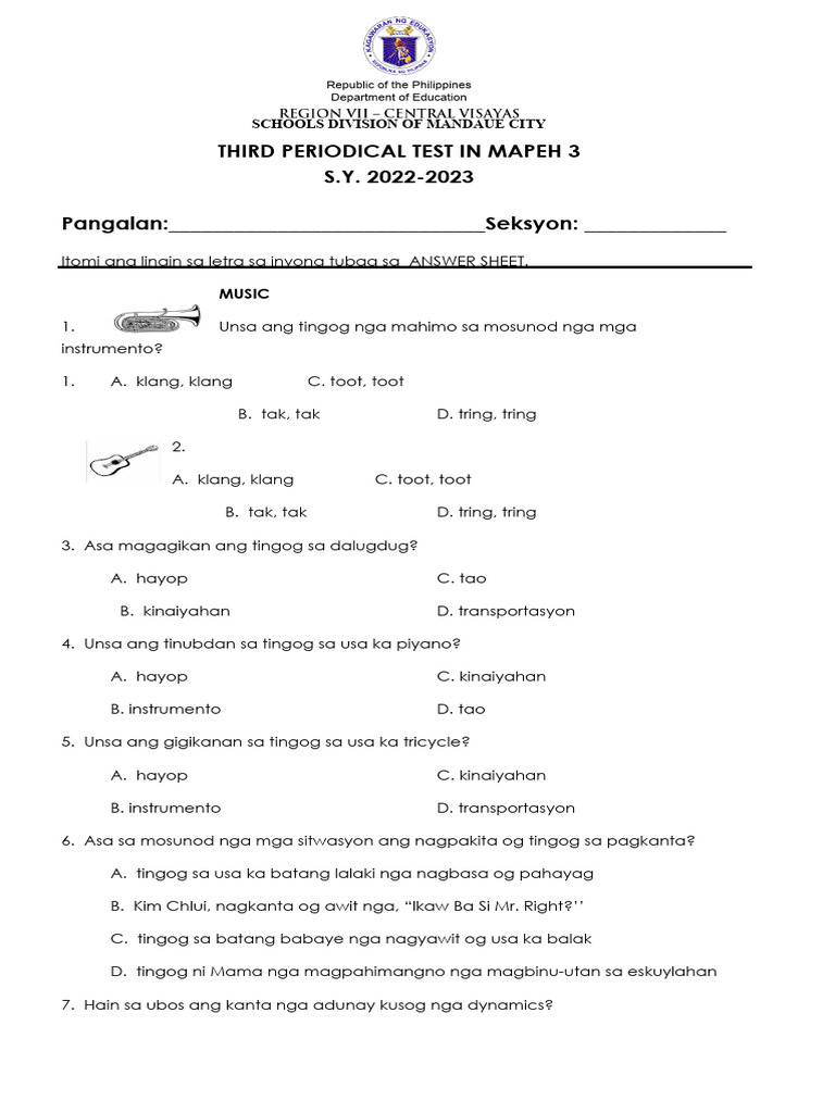 Mapeh 3 Third Periodical Test With Answer Key and Tos | PDF