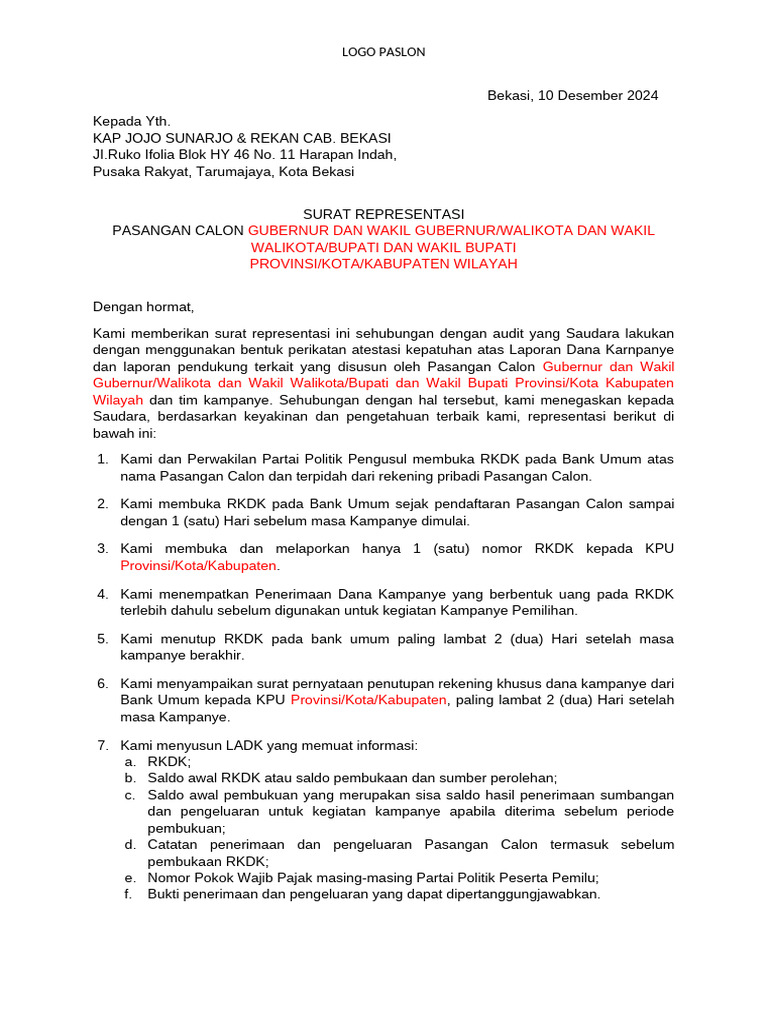 Format Surat Representasi | PDF