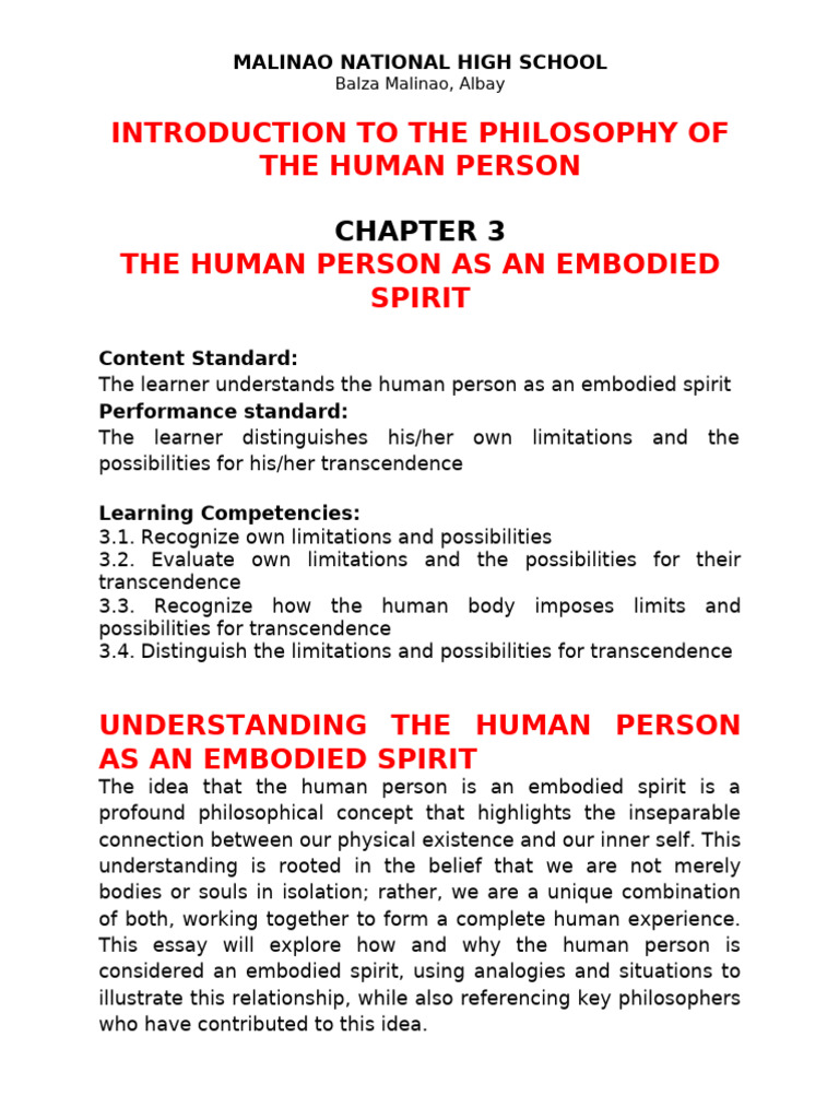 Chapter 3 The Human Person As An Embodied Spirit | PDF | Soul ...