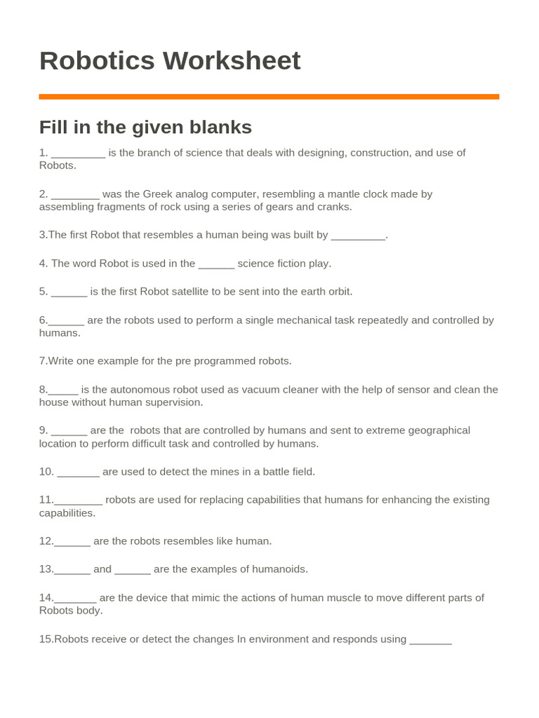 Robotics Worksheet 1 | PDF
