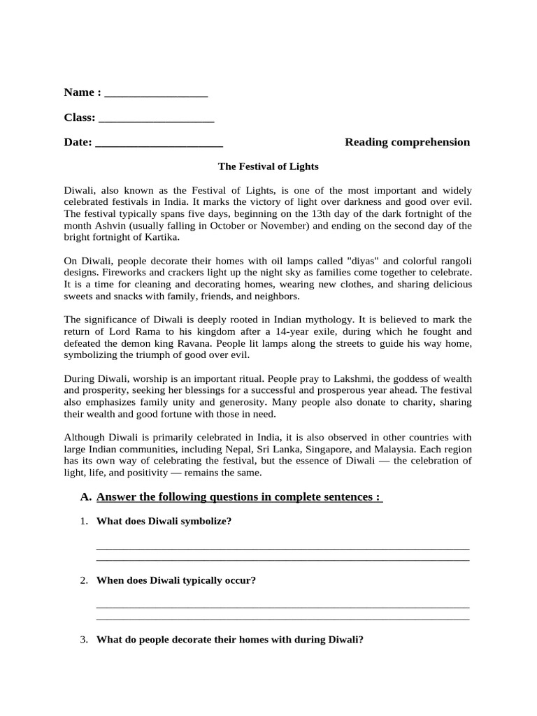 Reading Comprehension Worksheet-Grade 9 | PDF | Hindu Worship