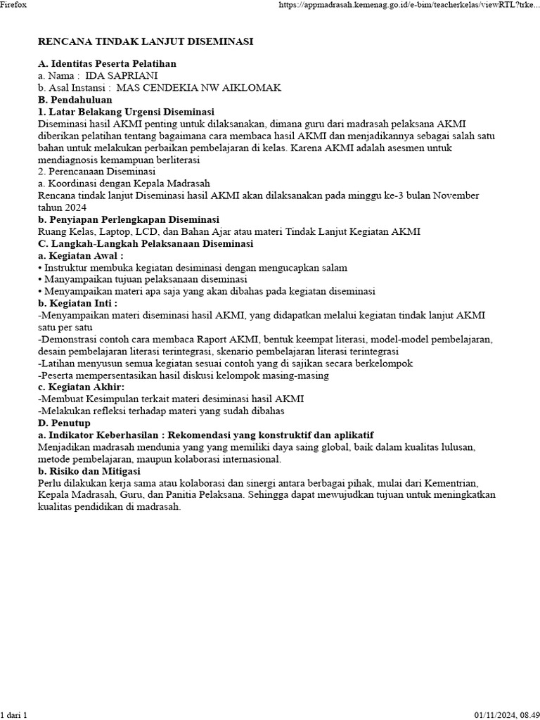 contoh RTL PESERTA BIMTEK | PDF