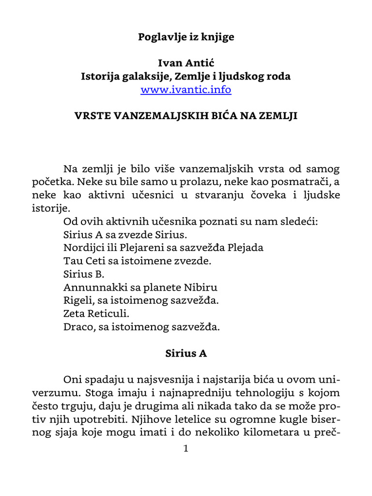 Ivan_Antic_Vrste_vanzemaljskih_bića_na_Zemlji | PDF