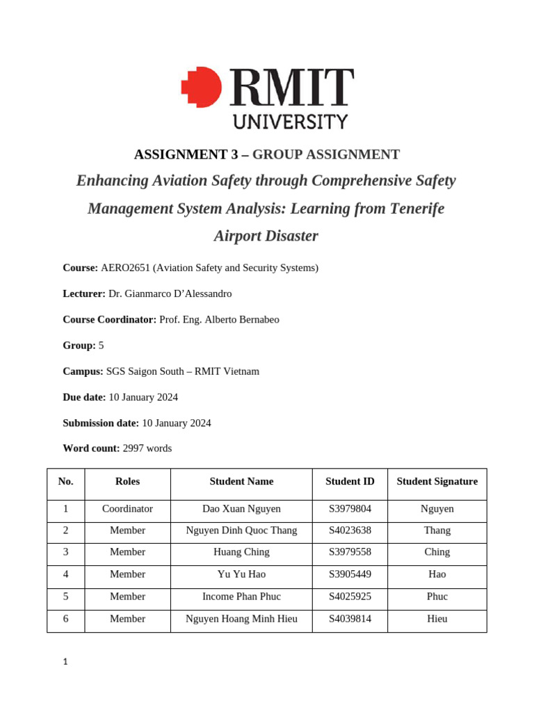Aviation Safety and Security Systems - Assignemnt 3 - Group 5 | PDF | Aviation | Aviation Safety