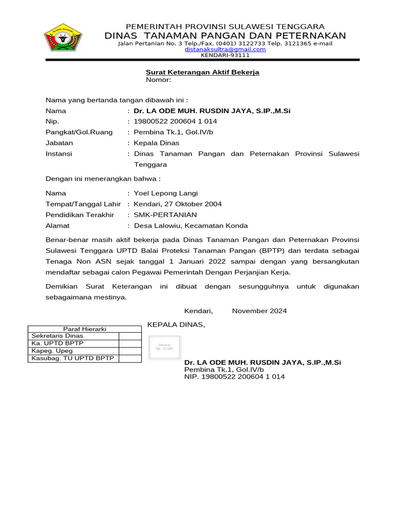 Surat keterangan aktif bekerja_ Yoel Lepong Langi | PDF Surat keterangan aktif bekerja_ Yoel Lepong Langi | PDF