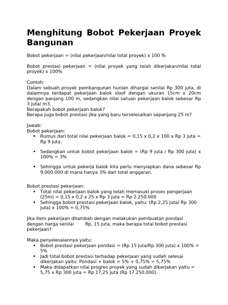 Menghitung Bobot Pekerjaan Proyek Bangunan | PDF