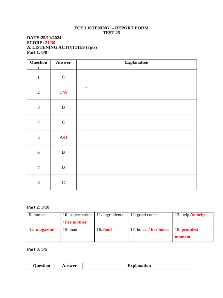 Listening - Report Form - Test 25 | PDF