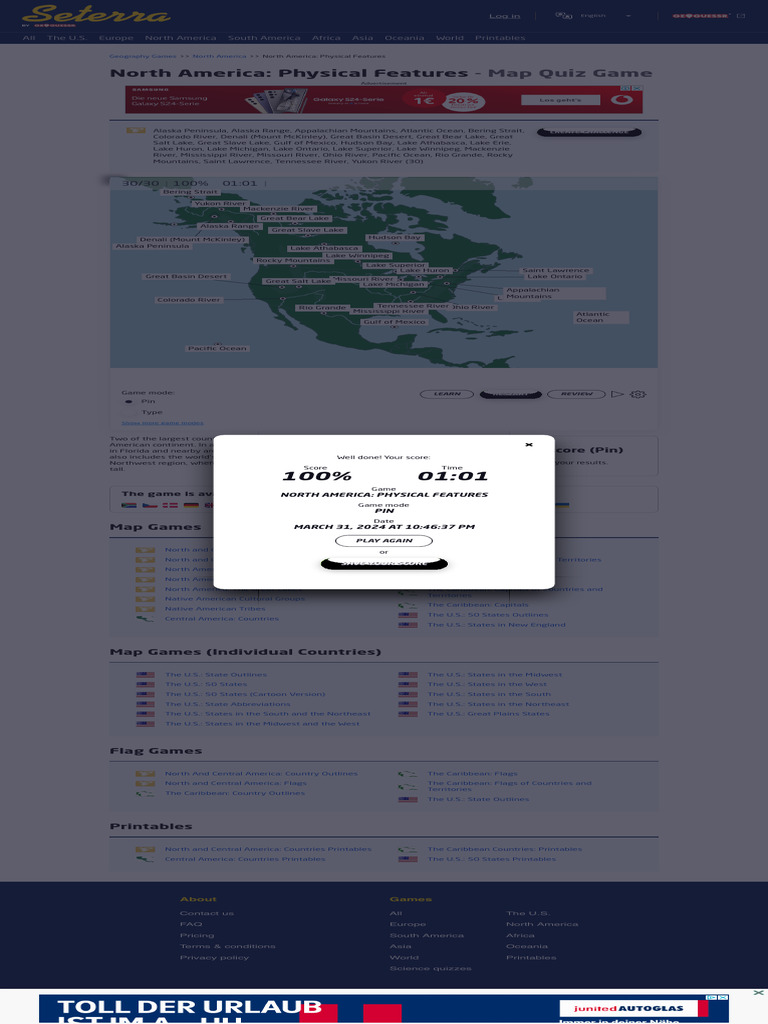 North America Physical Features - Map Quiz Game - Seterra | PDF | North ...