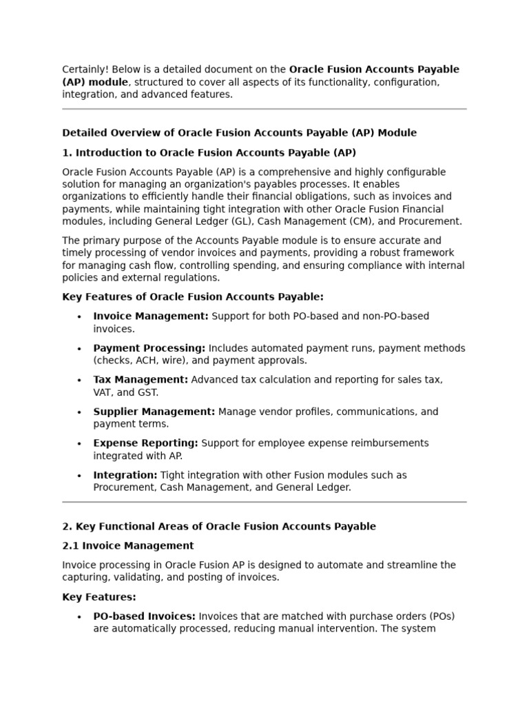 Oracle Fusion Accounts Payable Overview | PDF | Accounts Payable ...