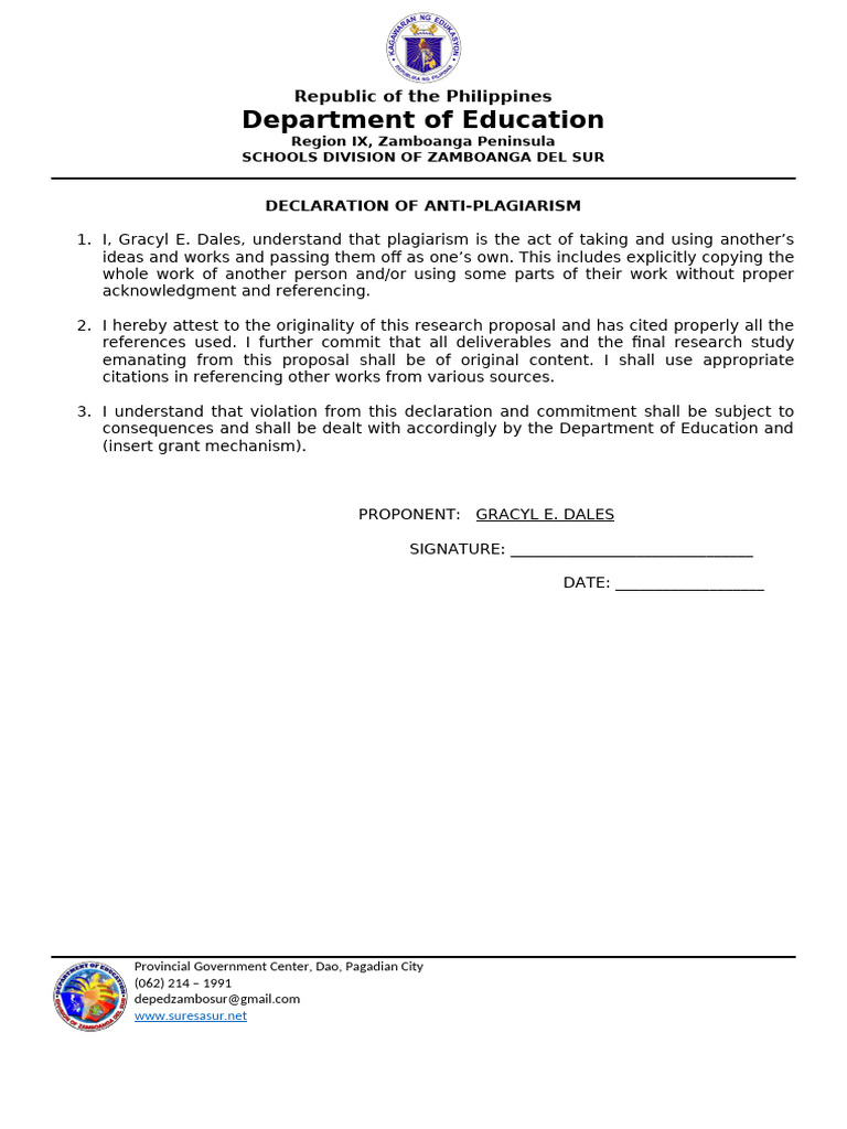 Anti-Plagiarism Declaration Form | PDF