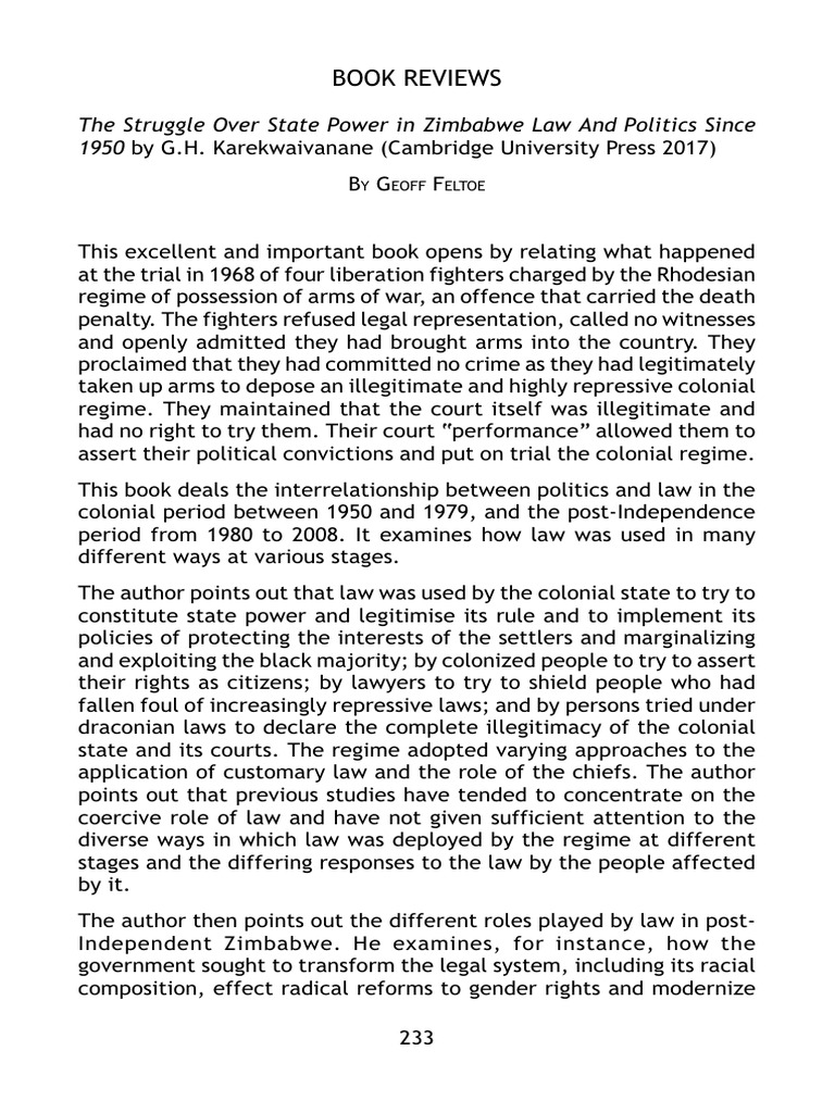 Law Book Review Zim | PDF | Governance | Zimbabwe