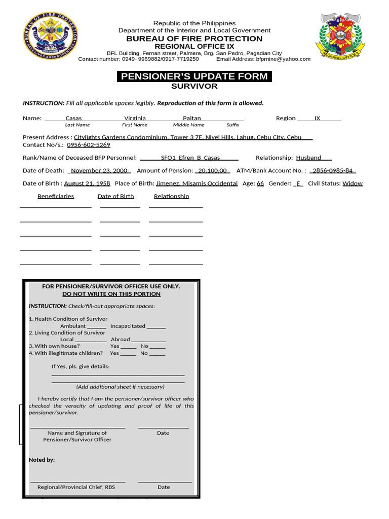 Casas - PENSIONERS-UPDATE-FORM-SURVIVOR BLANK | PDF
