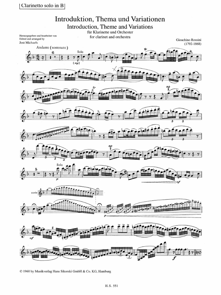 Introduction, Theme and Variations (Clarinet Part) | PDF
