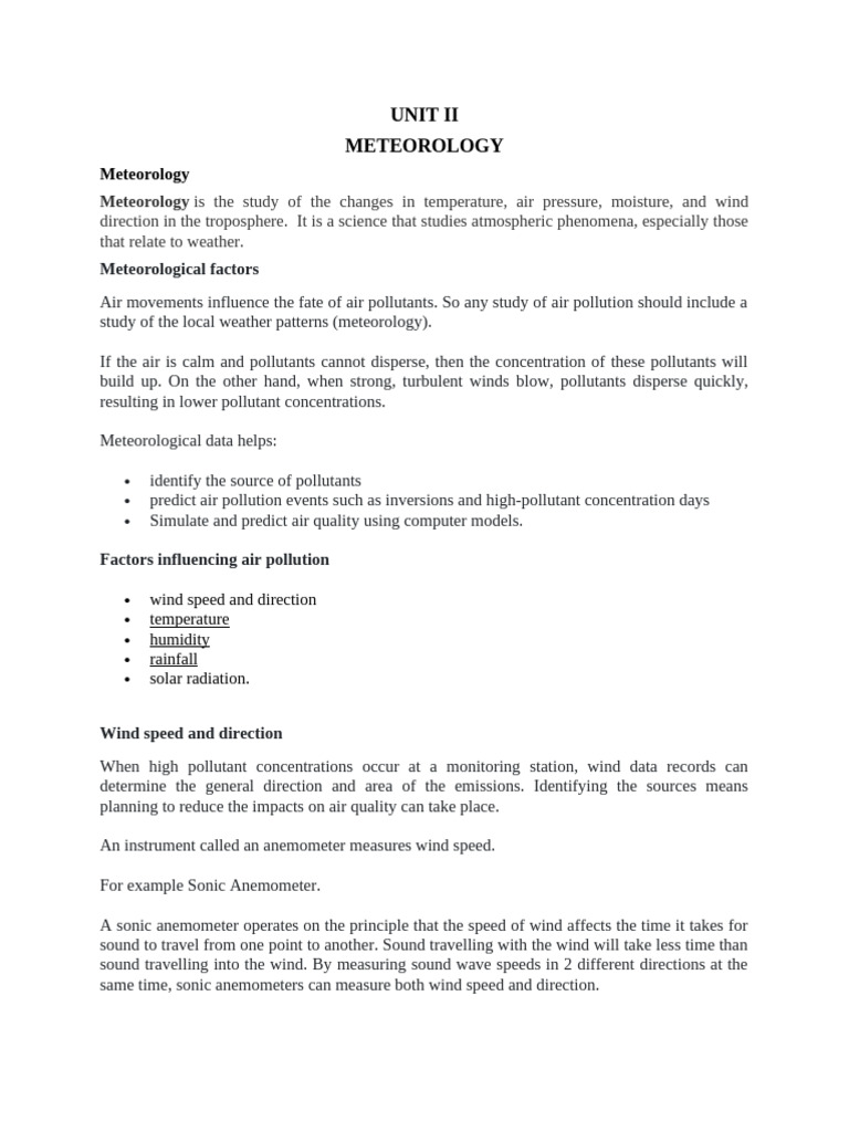 UNIT II METEROLOGY Notes | PDF | Atmosphere Of Earth | Meteorology