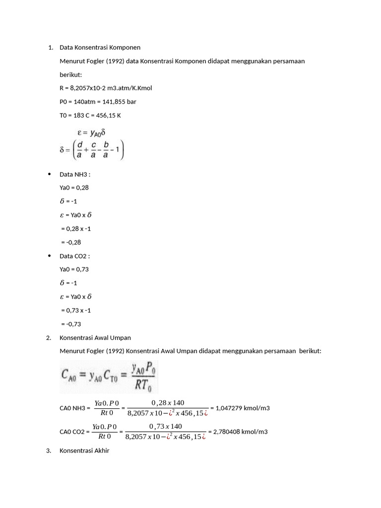 Data Konsentrasi Komponen | PDF