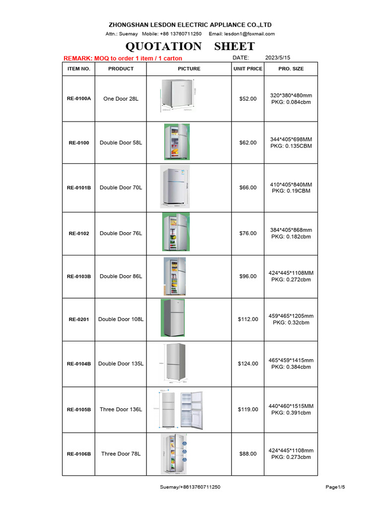 Quotation-Fridges, TV & Washing Machines-Suemay-2305 | PDF ...