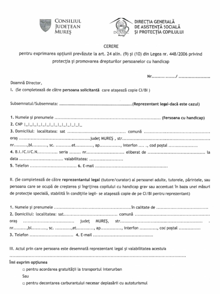 1.Cerere exprimare optiune bilete de transport sau decontare carburant | PDF