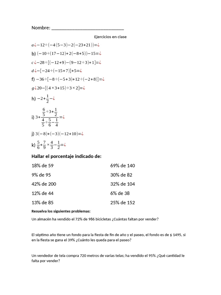 Ejercicios en Clase Matematicas | PDF