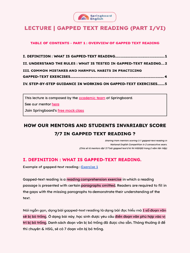 Springboard Bai Giang Gapped Text Reading Part 16 - 1600 - PDF - Gdrive ...