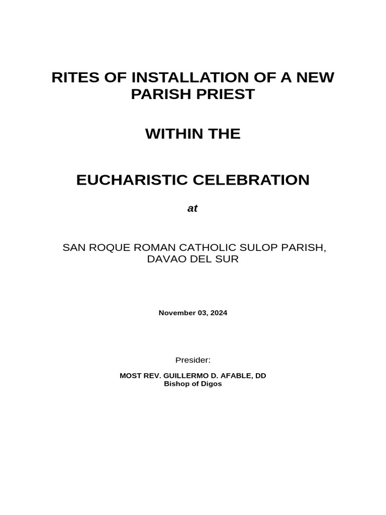 Rite of Installation of A New Parish Priest (Caburan, 2015 ...
