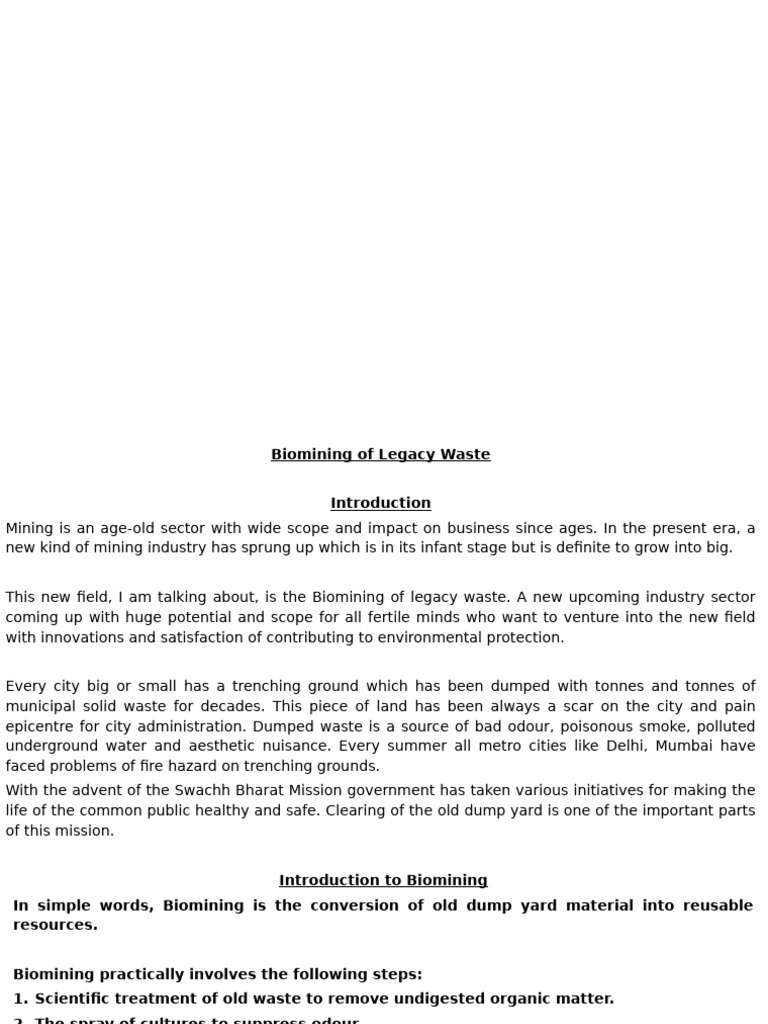 Biomining Legacy Waste for Sustainability | PDF | Landfill | Waste