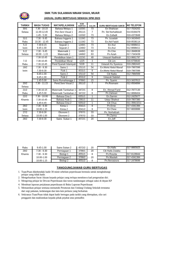 Jadual Tugas SPM 2023 (2) | PDF