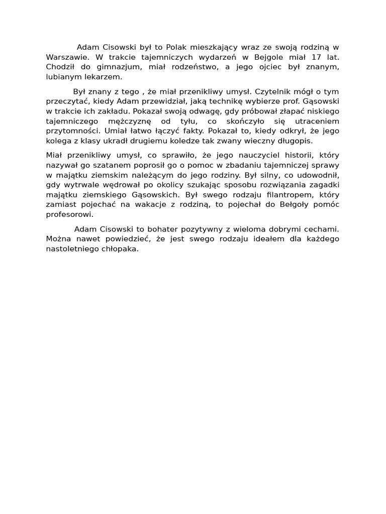 Adam Cisowski Charakterystyka | PDF