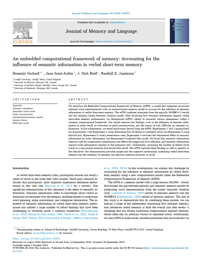 Semantic Influence on Memory Models | PDF | Recall (Memory) | Memory