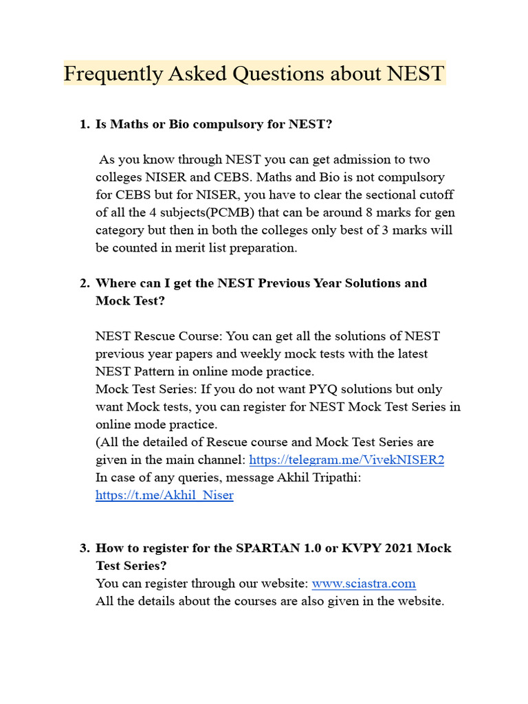 Frequently Asked Questions About NEST | PDF