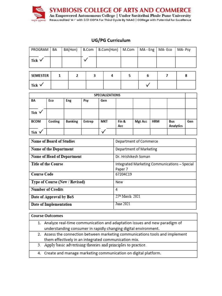 Integrated Marketing Communication – Spl. Paper VII | PDF | Marketing ...