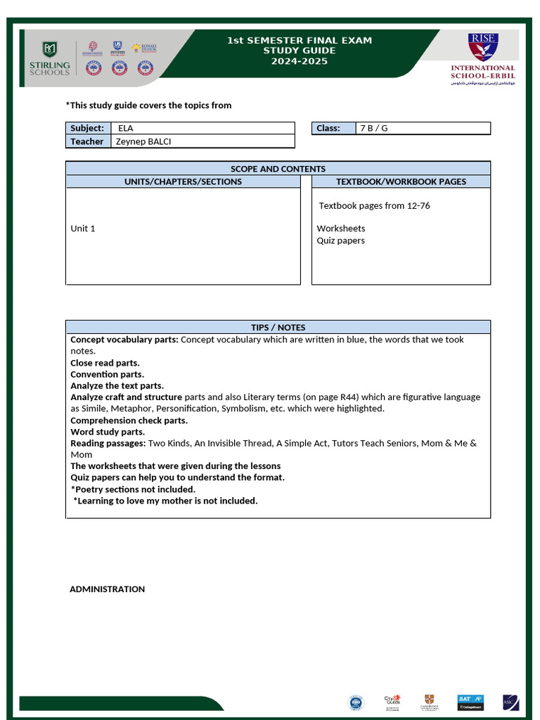 Study Guide Grade 7 | PDF