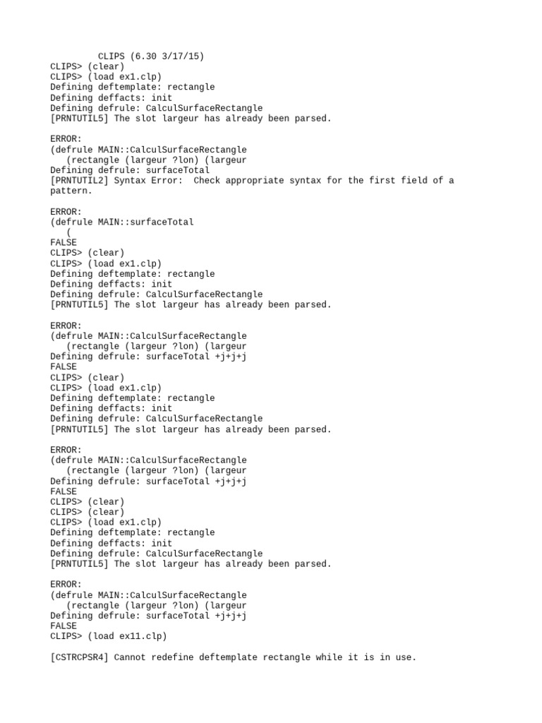 CLIPS Rectangle Surface Calculation Errors | PDF